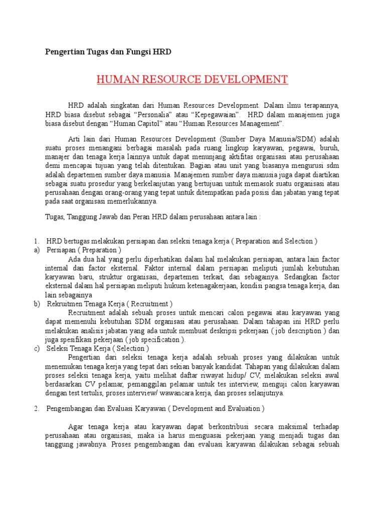Tugas dan Fungsi HRD dalam Perusahaan | PDF | Pengembangan Diri
