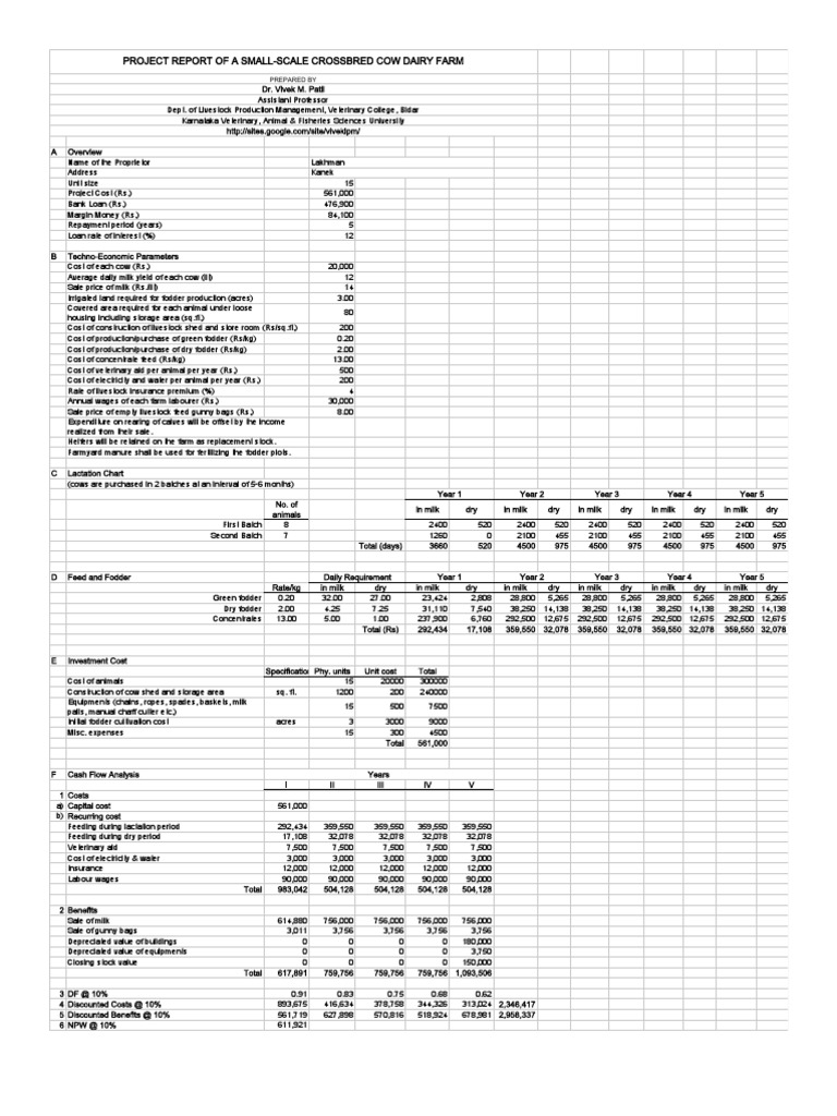 DairyFarmProjectReport CrossbredCowSmallscale | PDF | Cattle | Fodder