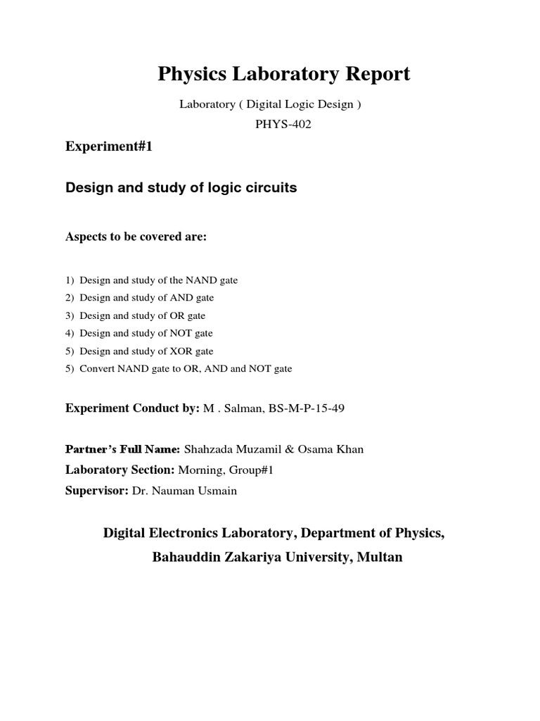 Physics Laboratory Report: Experiment#1 | PDF | Logic Gate | Subtraction