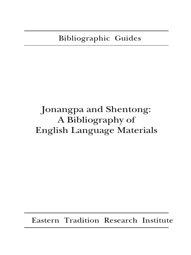 Jonangpa and Shentong: A Bibliography of English Language Materials ...
