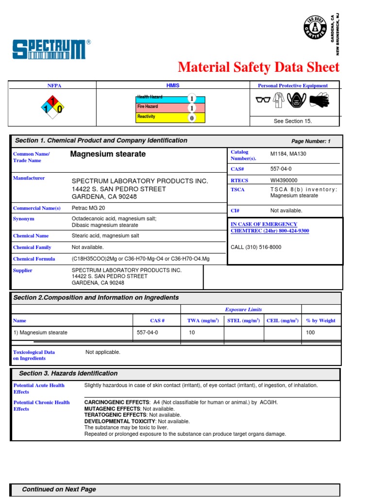 MG Stearat MSDS | PDF | Toxicity | Biodegradation