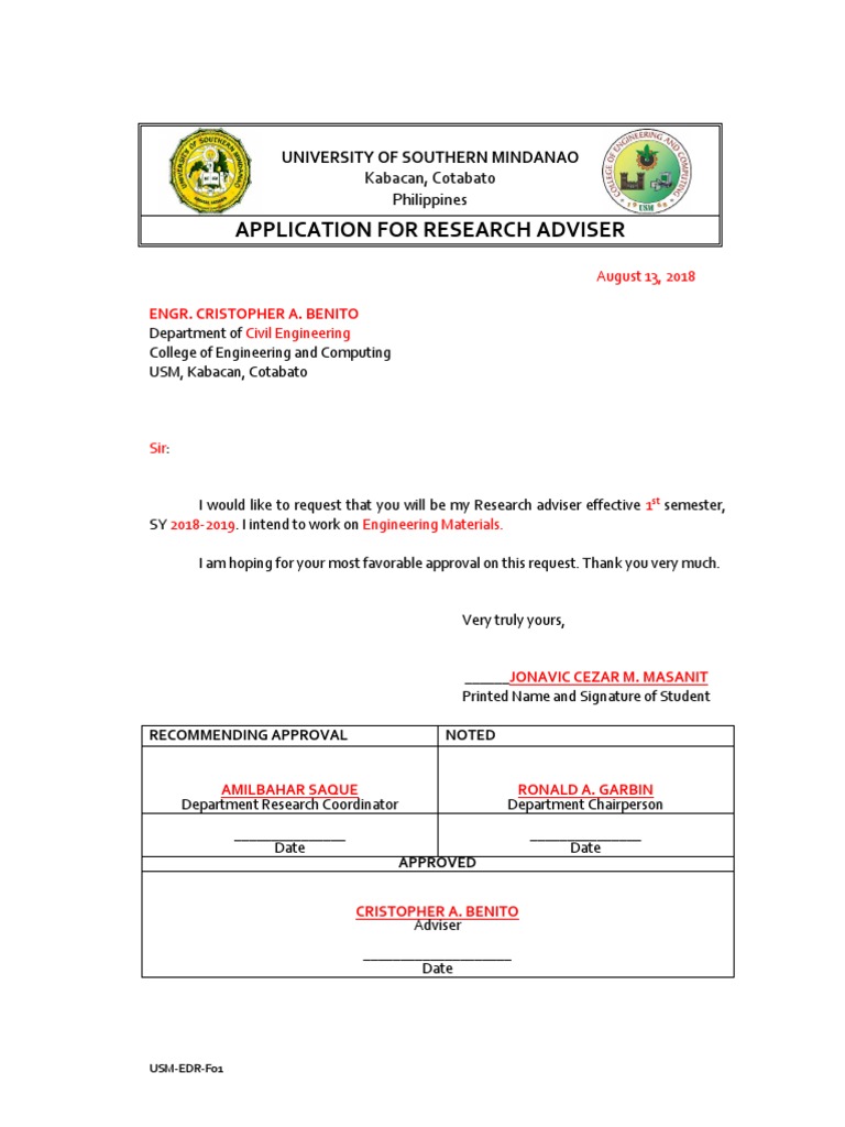 Research Adviser Application - USM | PDF
