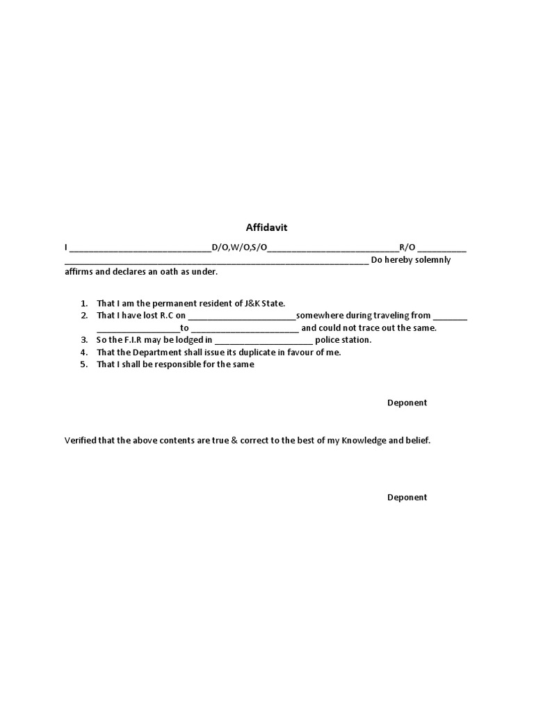 Affidavit for Lost RC Declaration | PDF