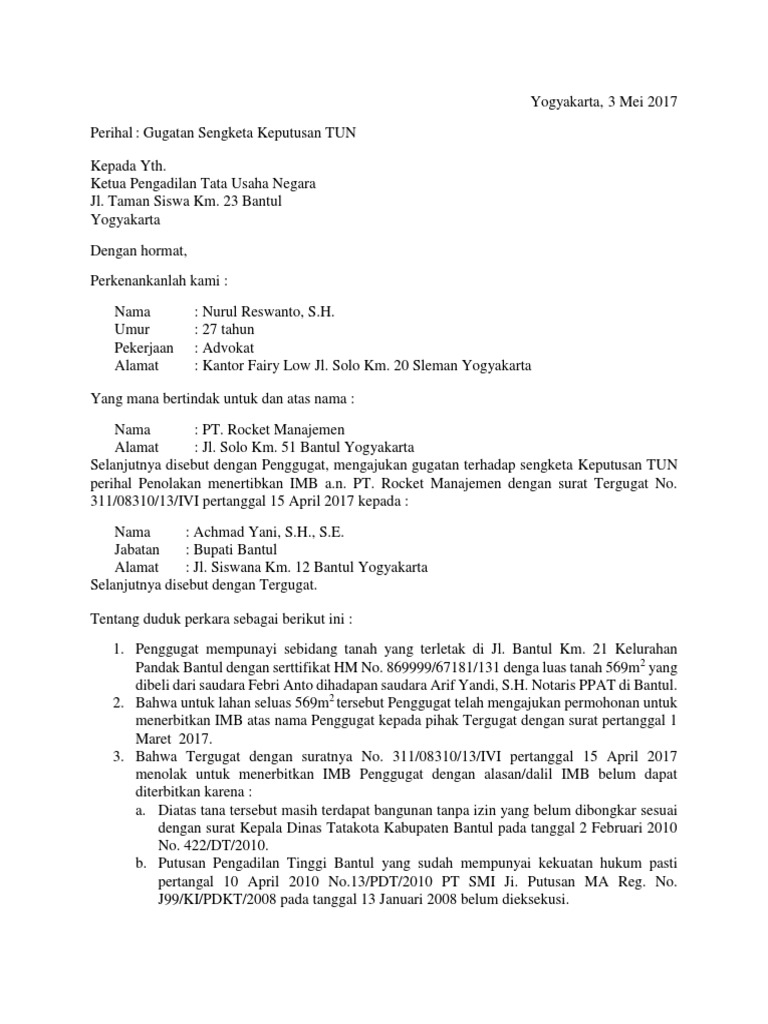 Contoh Surat Gugatan Ptun | PDF