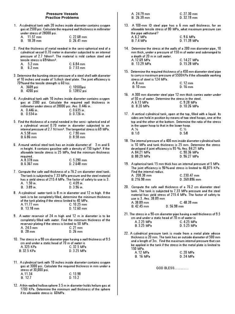 Pressure Vessels Practice Problems | PDF | Pascal (Unit) | Stress (Mechanics)