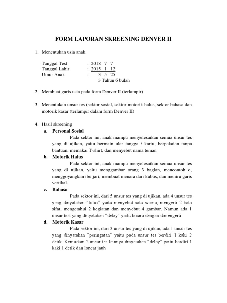 Form Laporan Denver II | PDF