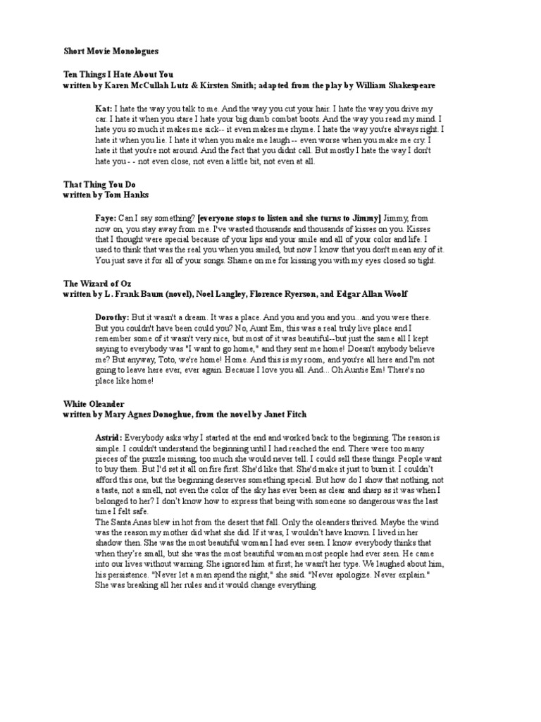 Short Movie Monologues | PDF