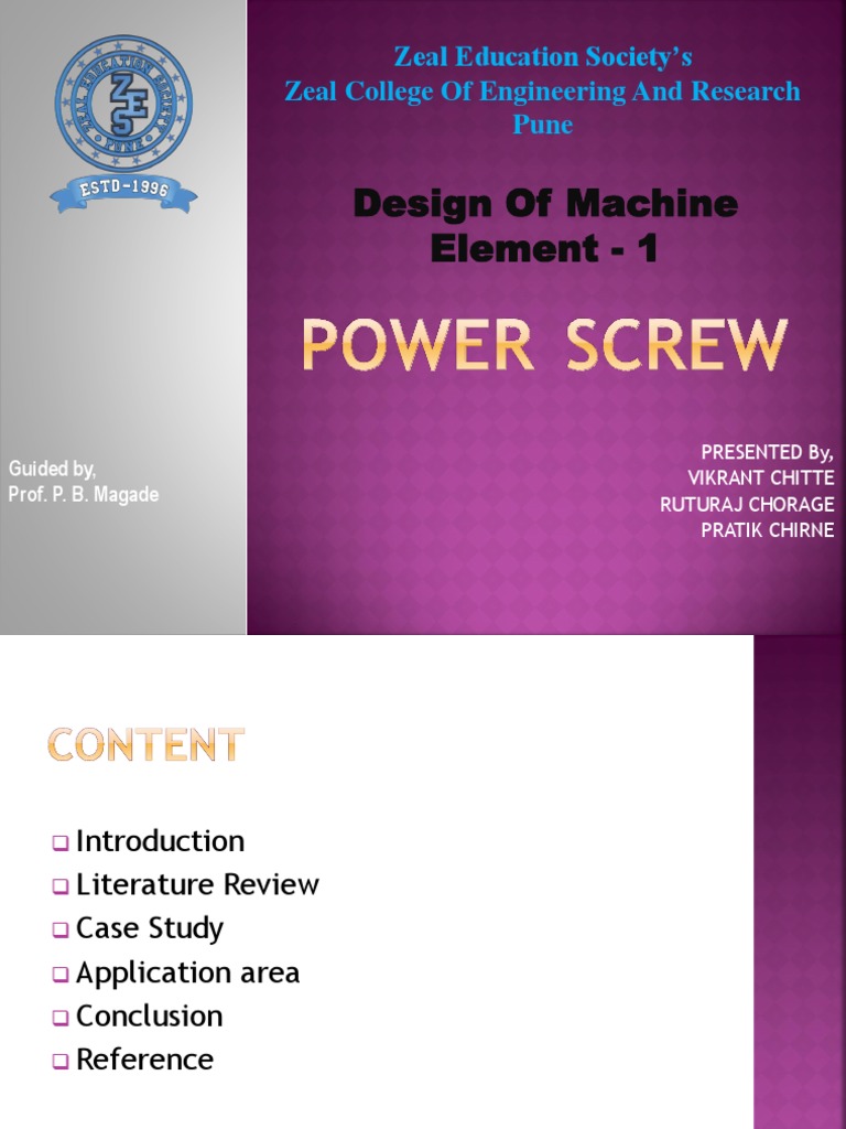 Design of Machine Element - 1: Zeal Education Society's Zeal College of ...