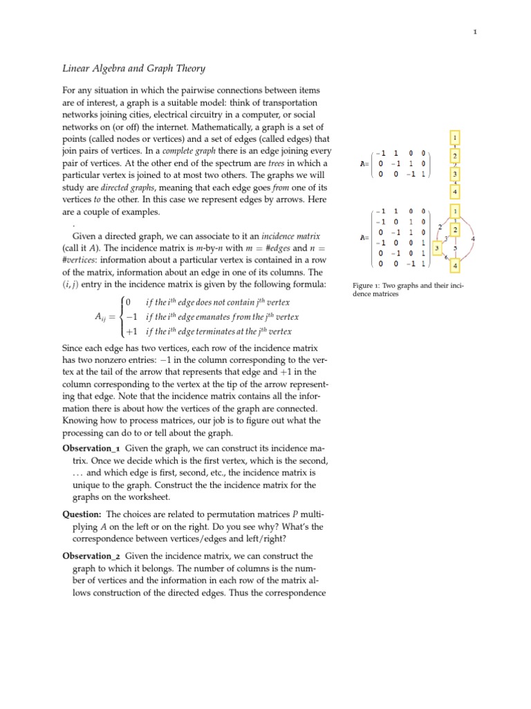 Linear Algebra and Graphs | PDF | Vertex (Graph Theory) | Matrix (Mathematics)