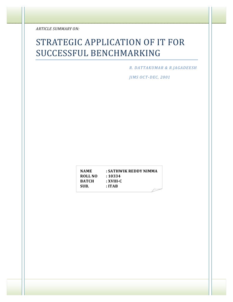 Itab Pdf Benchmarking Information Technology