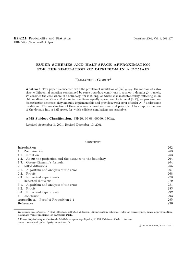 Euler Schemes and Half-Space Approximation For The Simulation of Diffusion in A Domain | PDF ...