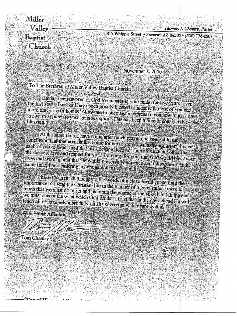 Chantry Letter To Church-Walt Chantry Letter To MVBC Elders-Elders ...