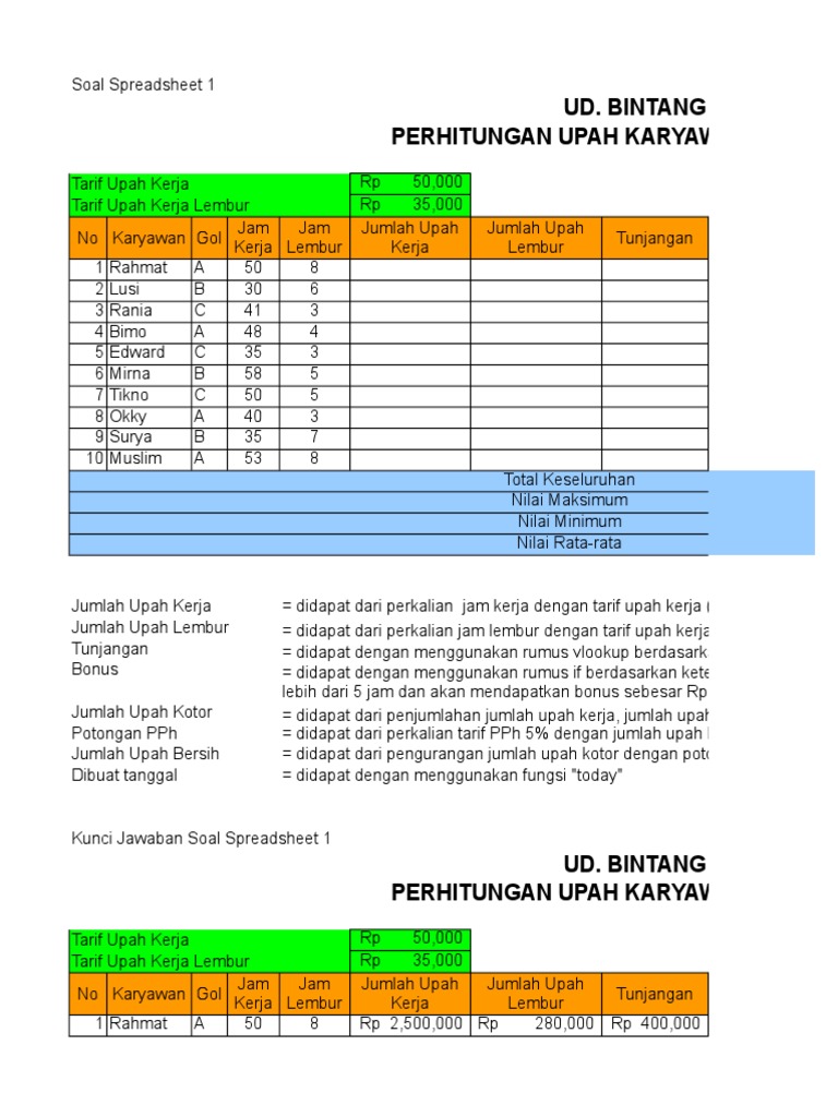 Soal Spreadsheet Ujian Kompetensi 2 | PDF