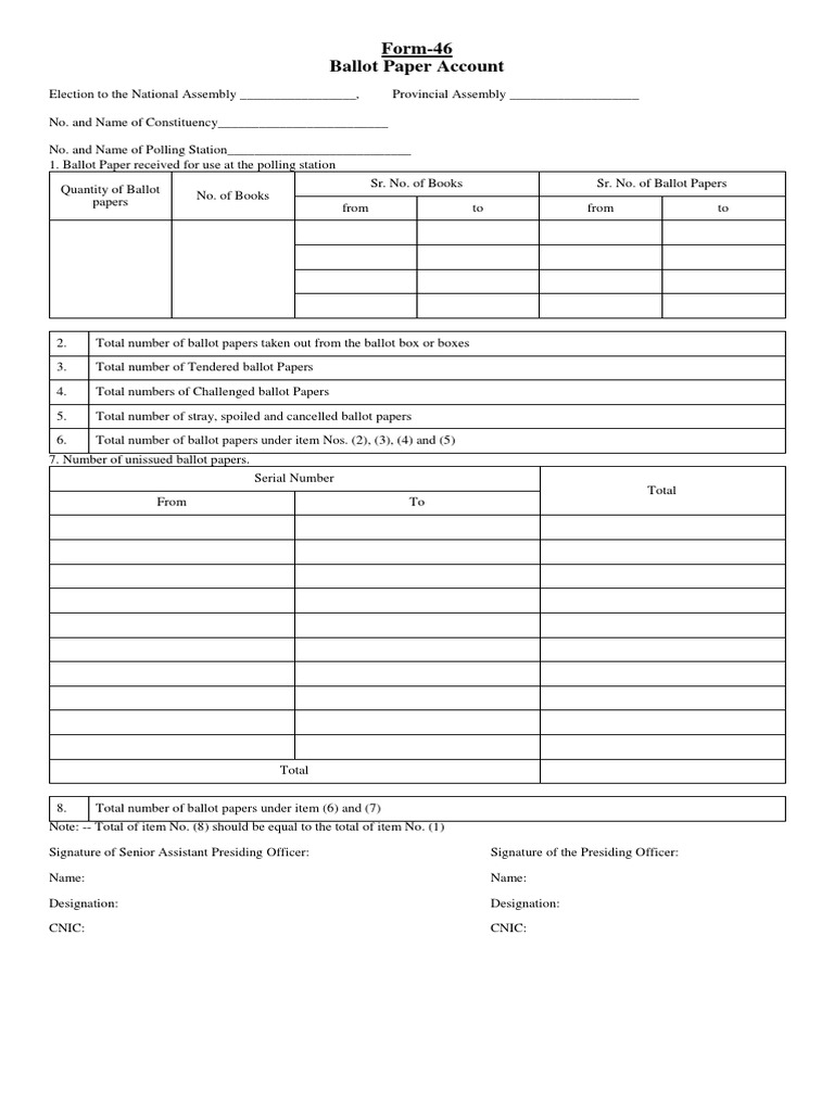 Form-46 Ballot Paper Account | Download Free PDF | Voting | Elections
