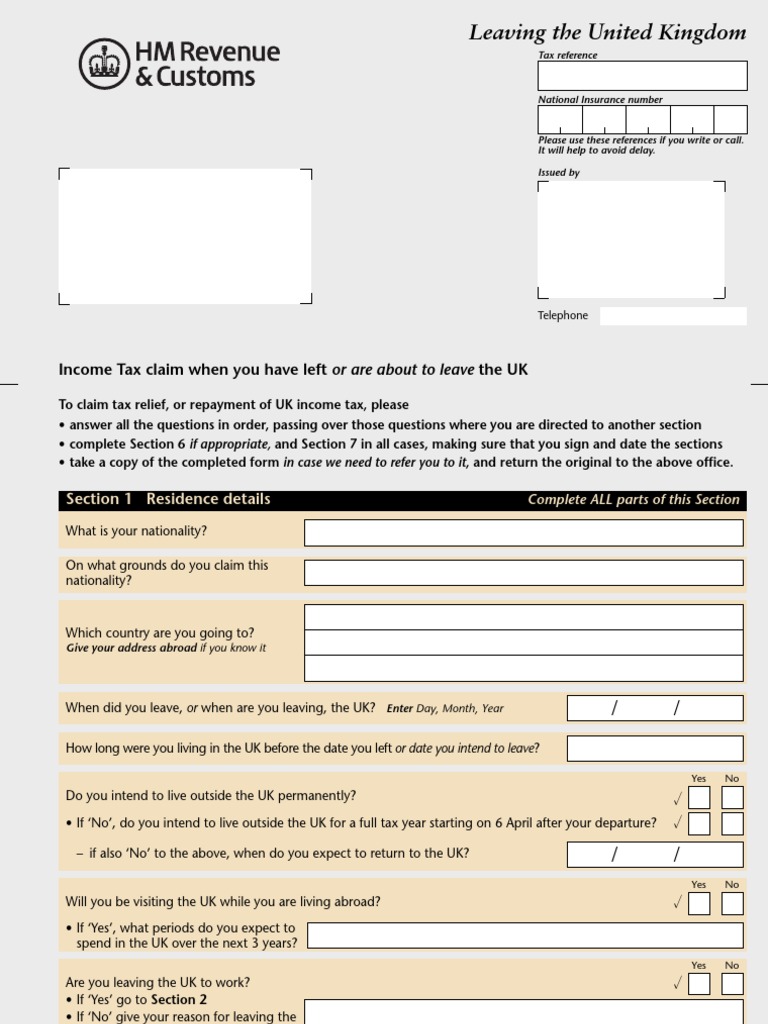 p85 Form - Hmrc - Leaving the Uk | Insurance | Pension