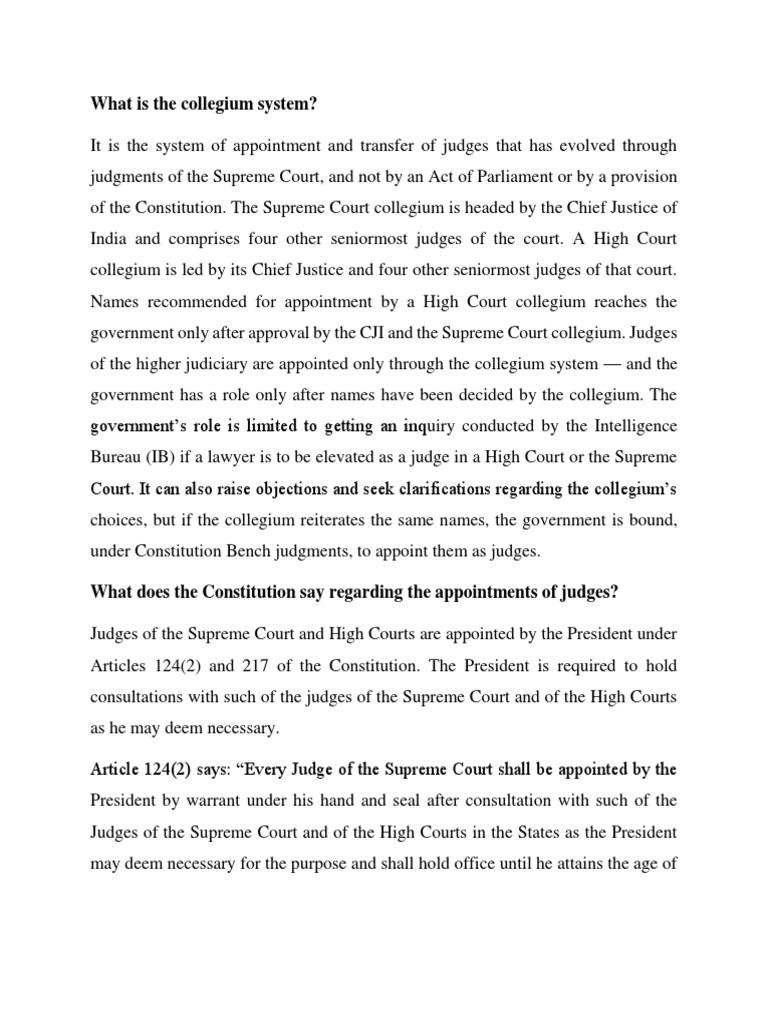 What Is The Collegium System? | PDF | Supreme Court Of India | Judge