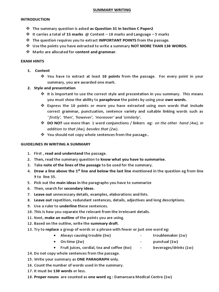 Summary Writing: Firstly', Then', However', Moreover' and Similarly ...