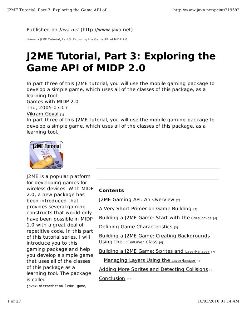 J2ME Tutorial, Part 3: Exploring The Game API Of.. | PDF | Inheritance (Object Oriented ...