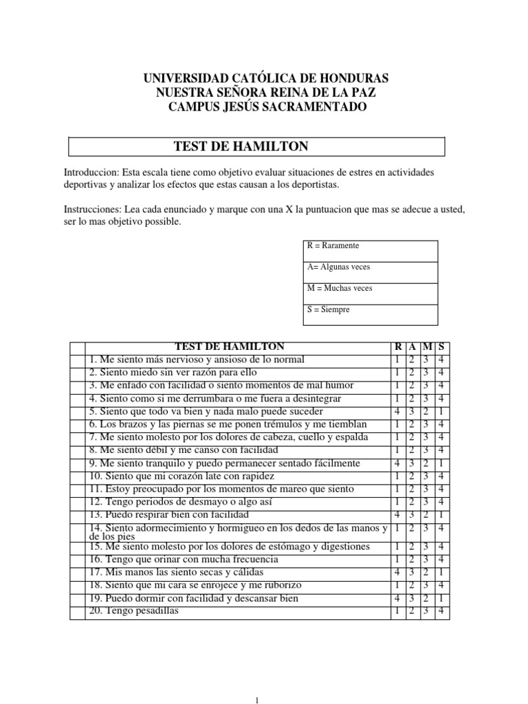 Escala de Hamilton | PDF | Ocio