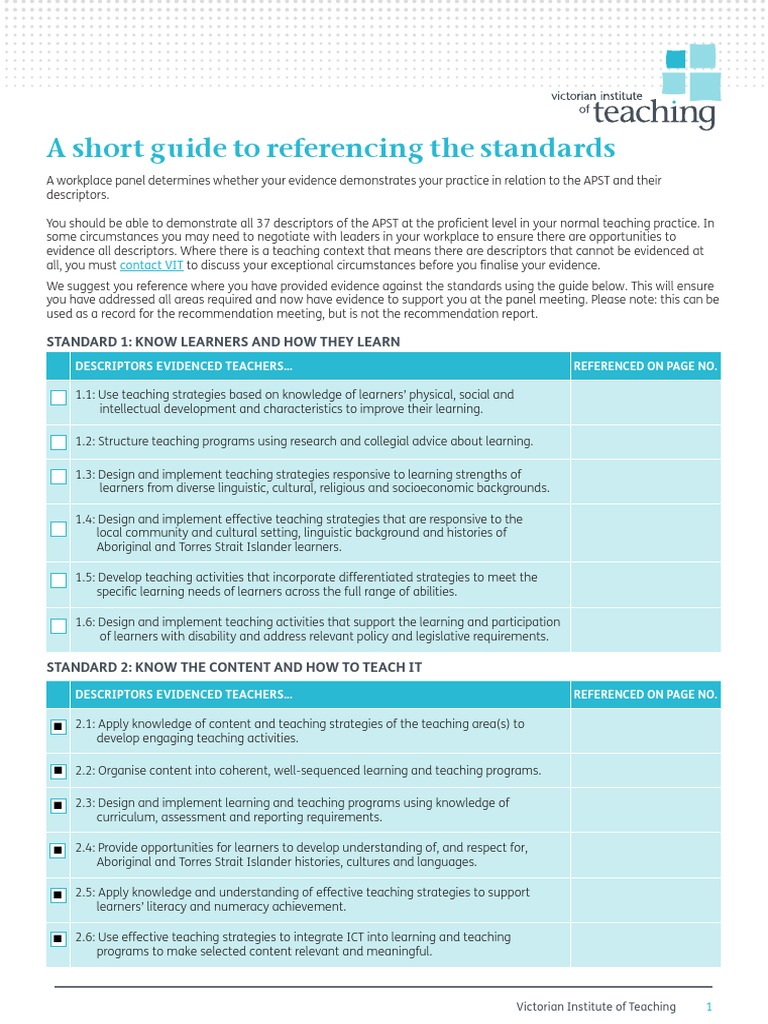 Referencing APST Standards Guide | PDF | Teachers | Educational Assessment