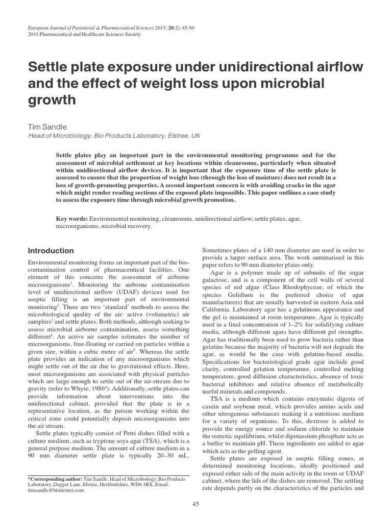 Settle Plate Exposure Under Unidirectional Airflow and The Effect of ...
