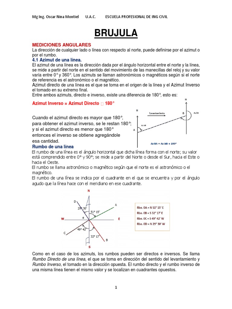 BRUJULA ejercicio ok.docx | Azimut | Brújula