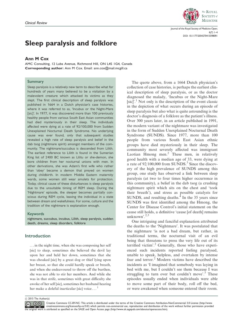 Exploring the Cultural and Historical Origins of Sleep Paralysis ...