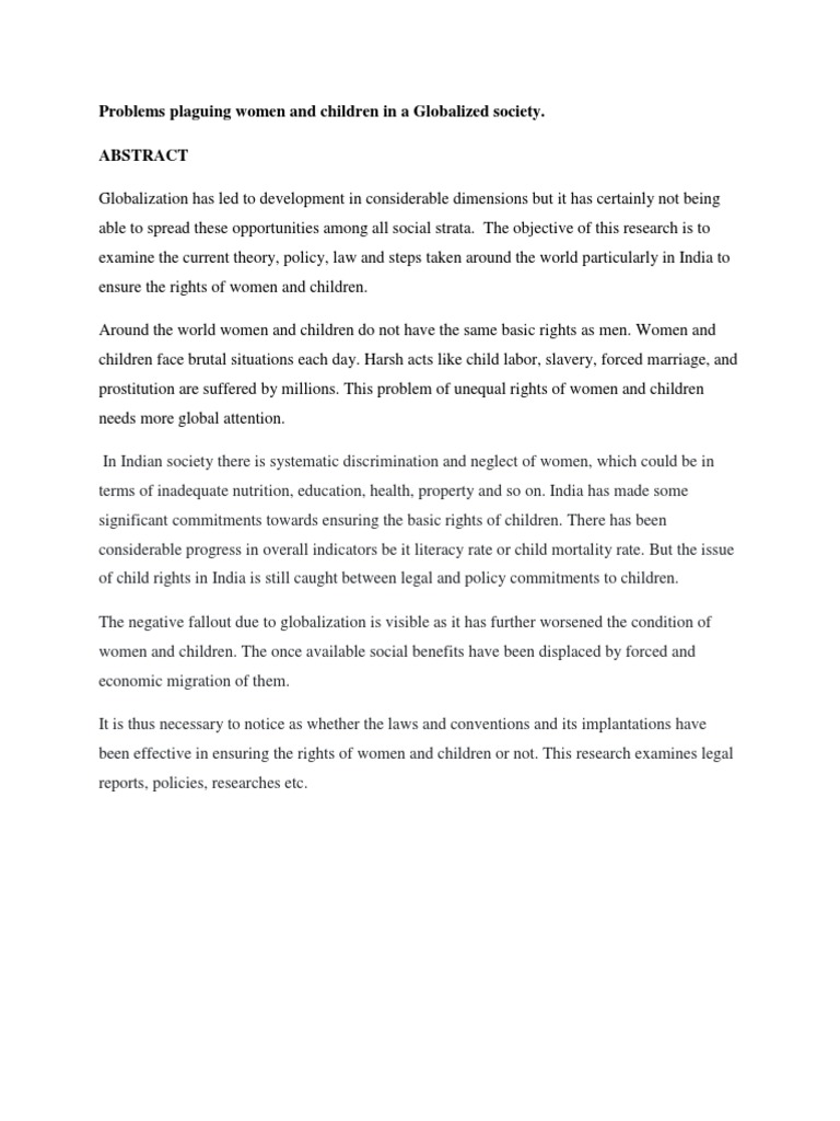 Problems Plaguing Women and Children in A Globalized Society | PDF ...