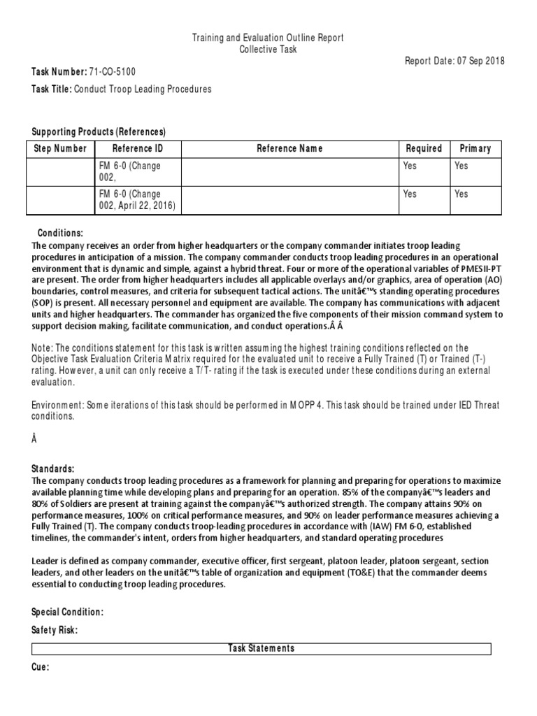 Conduct Troop Leading Procedures | PDF | Reconnaissance | Risk