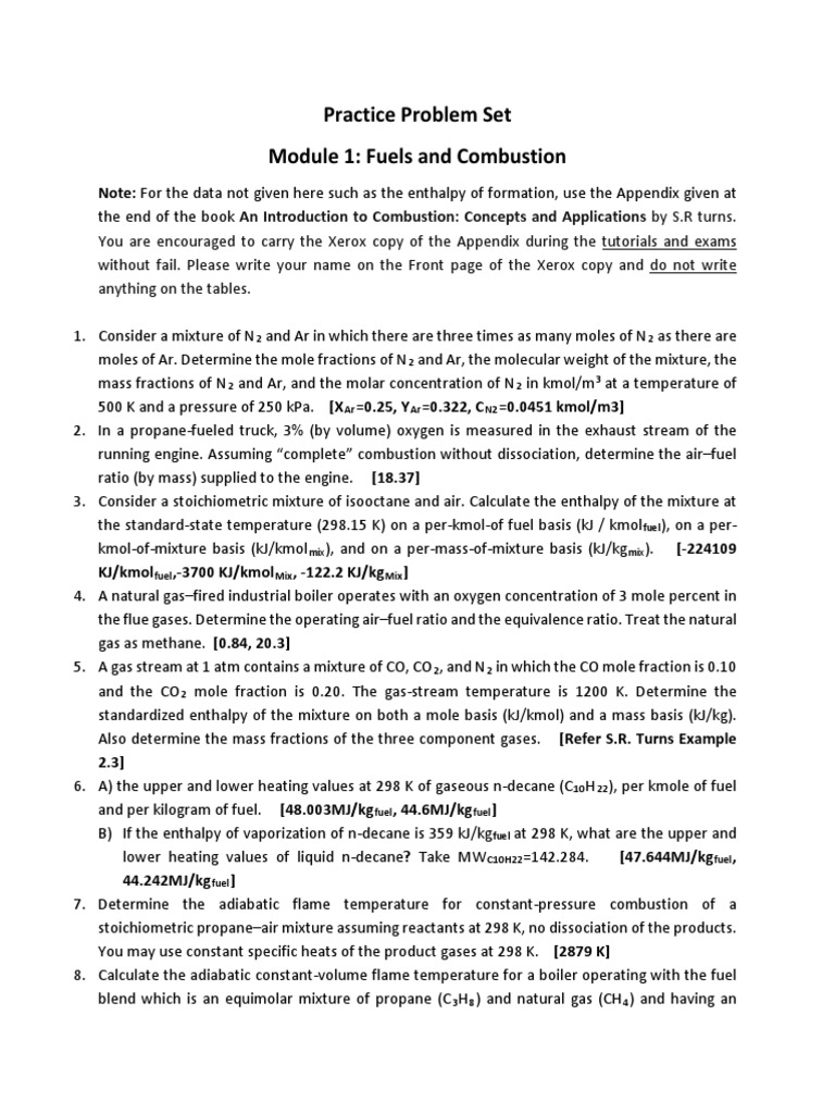 Practice Problems Set1 WithAnswers | PDF | Combustion | Stoichiometry