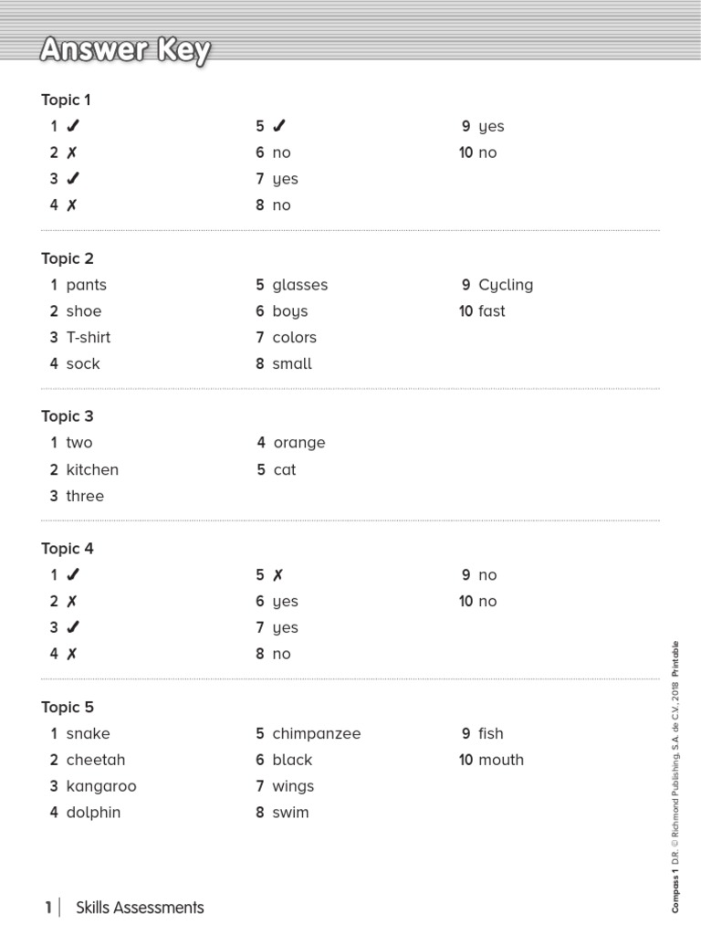 Language Log 1 Skills Assessments Answer Key | PDF