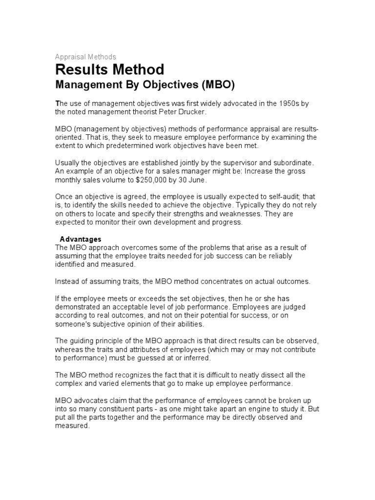 MBO Management by Objectives Performance Appraisal Employee Evaluation ...