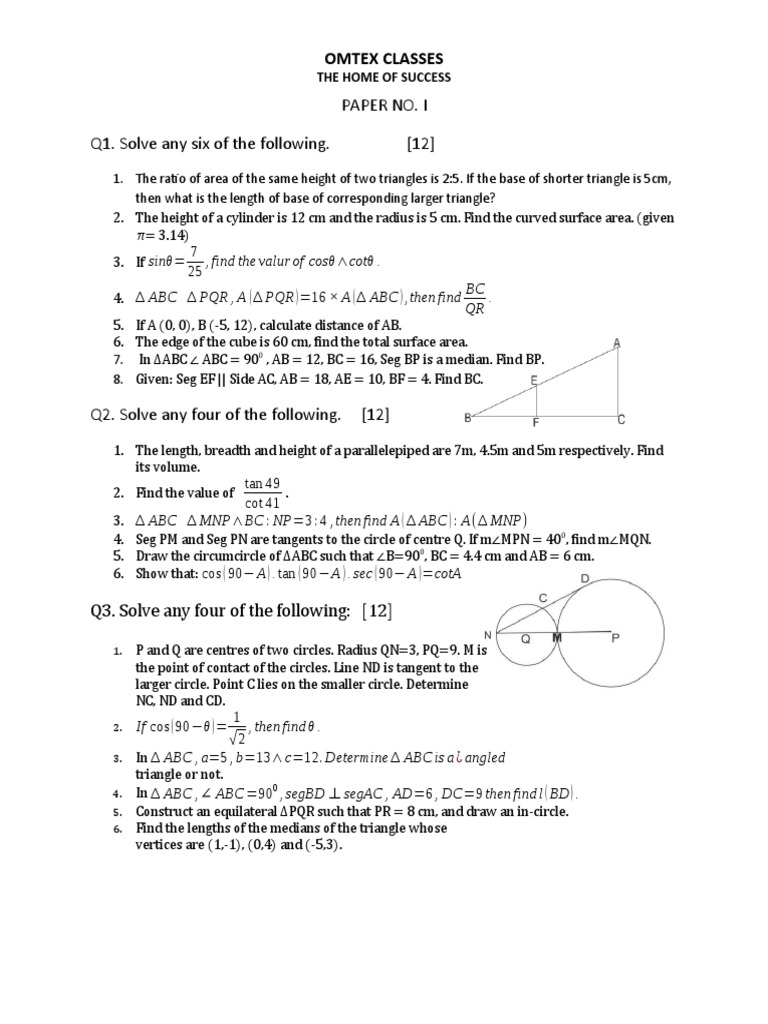 Geometry Paper 1 | PDF | Triangle | Circle