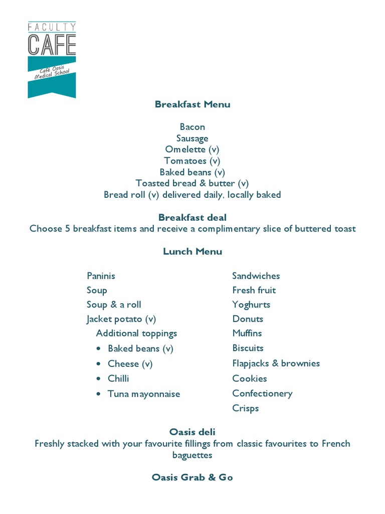 Oasis Cafe Menus | PDF