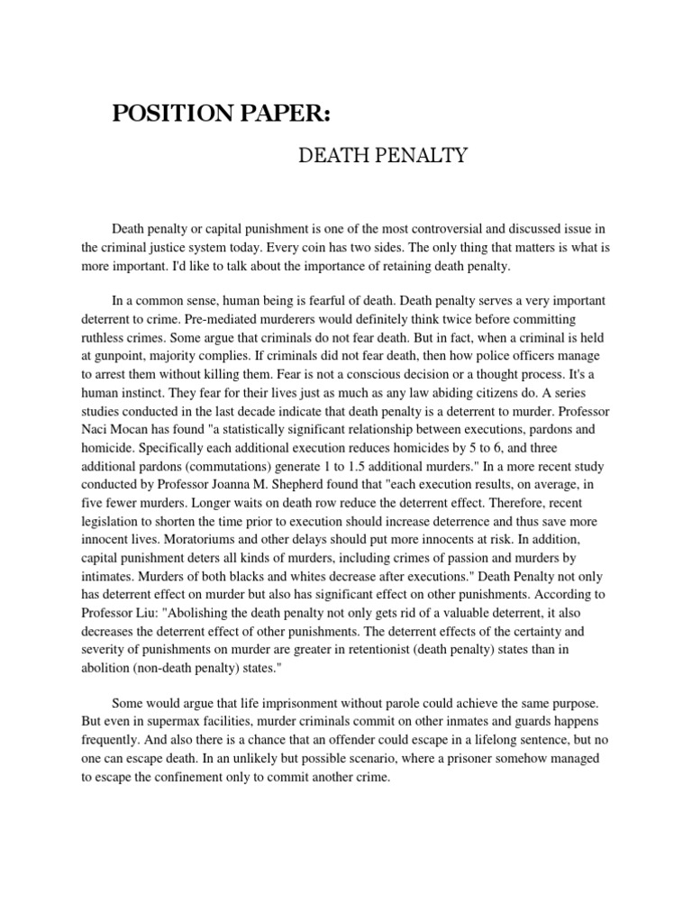 Position Paper | PDF | Capital Punishment | Deterrence (Legal)