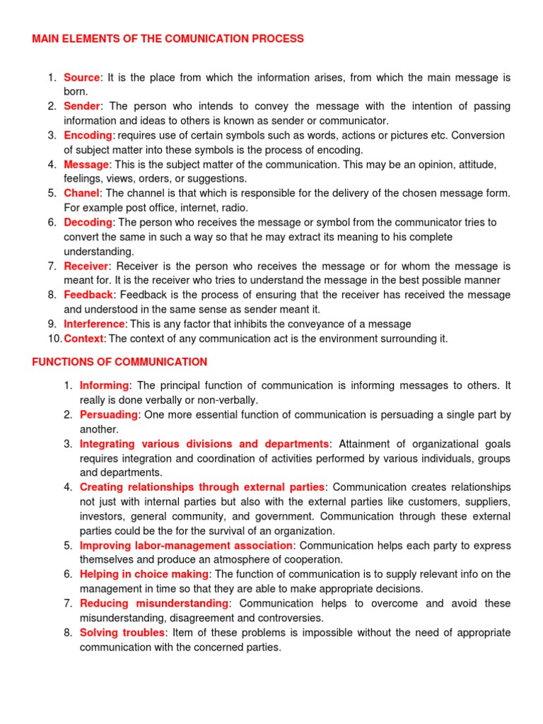 Main Elements of The Comunication Process | PDF | Action (Philosophy ...
