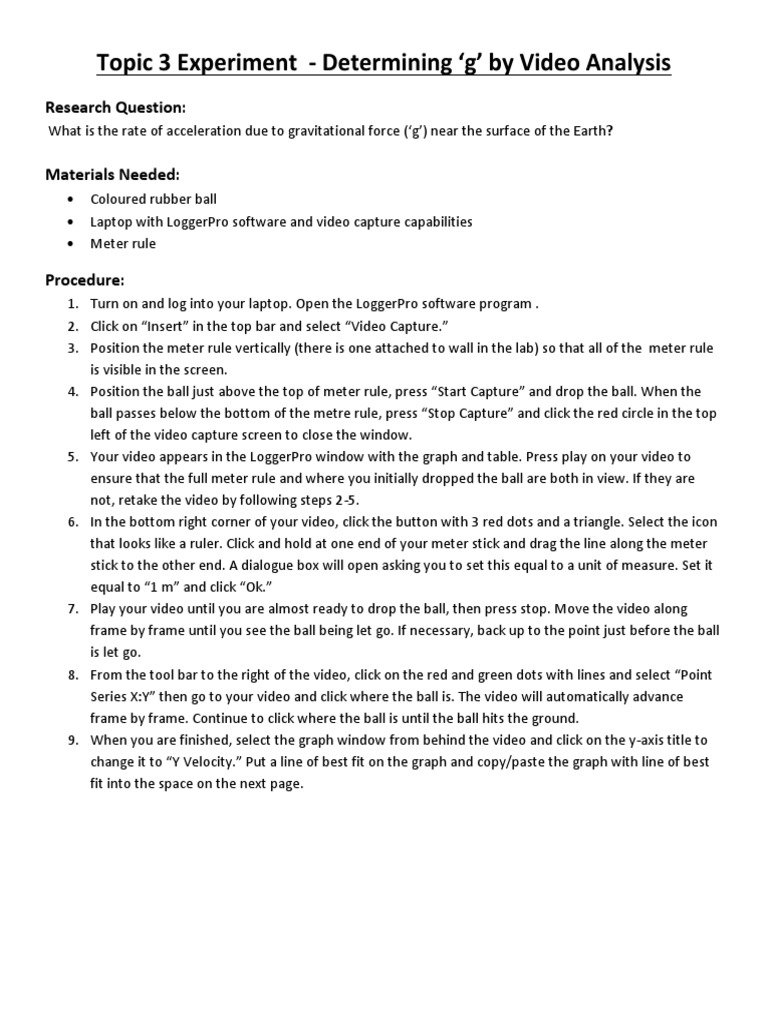 U3 Exp 2 Determining G by Video Analysis | PDF | Metre | Physics