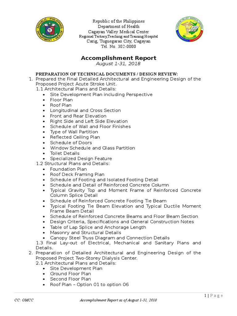 Accomplishment Report As of August 1-31, 2018 | PDF | Reinforced ...
