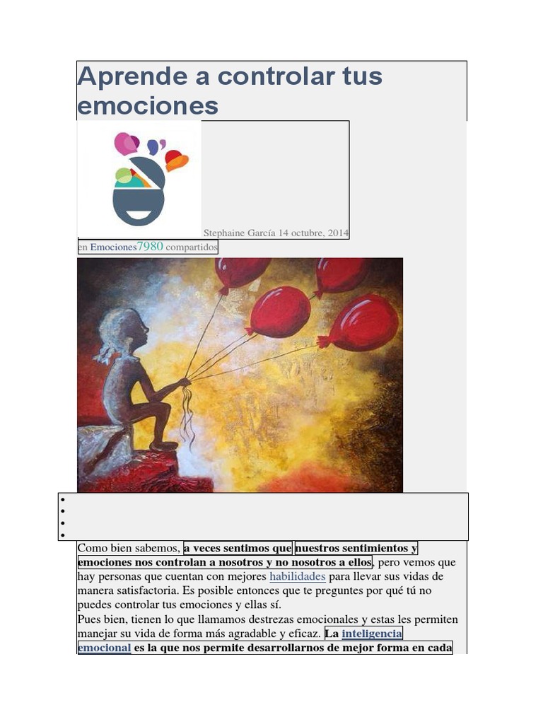 Controla tus emociones y mejora tu vida | PDF | Inteligencia emocional ...