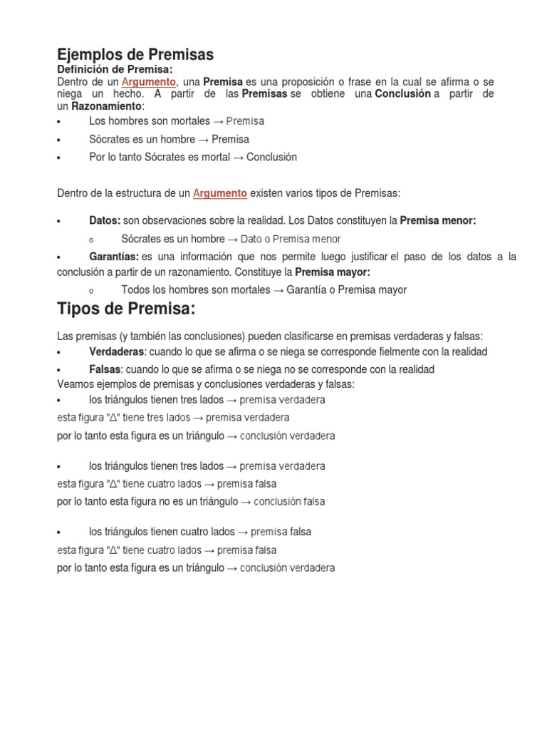 Ejemplos de Premisas Intro | PDF | Argumento | Metodología filosófica