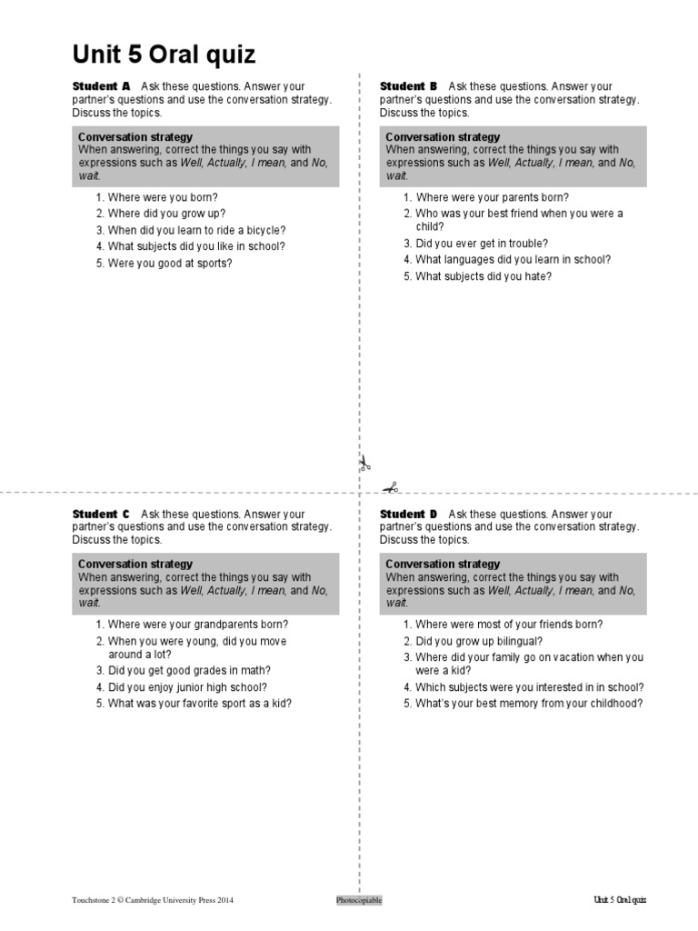 Oral Quiz Unit 5 | PDF | Conversation | Cognition