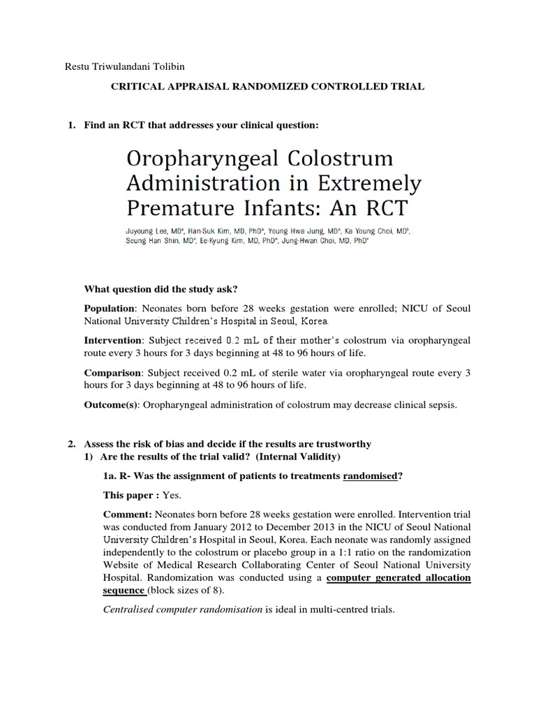 Critical Appraisal RCT | PDF | Randomized Controlled Trial | Sepsis