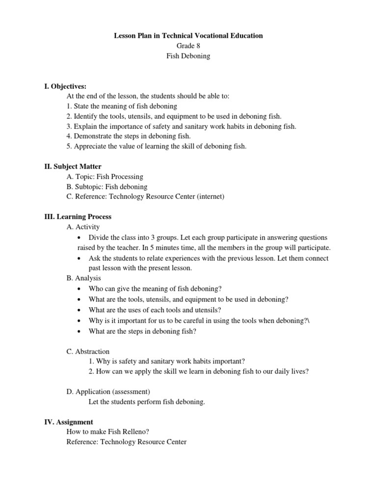 Lesson Plan in Technical Vocational Education | PDF