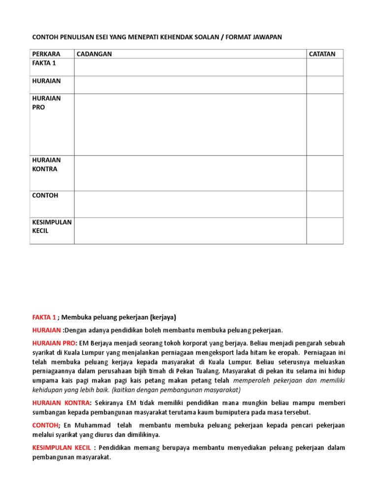 Contoh Penulisan Esei KMK Terbaik (Copy) | PDF