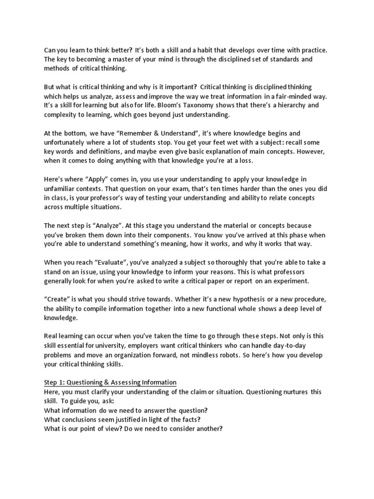 Critical Thinking Toolkit | PDF | Critical Thinking | Reason