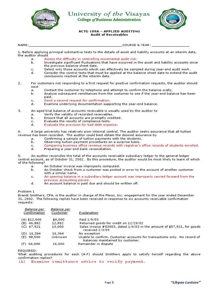 Quiz - Receivable | PDF | Bad Debt | Audit Quiz - Receivable | PDF | Bad Debt | Audit
