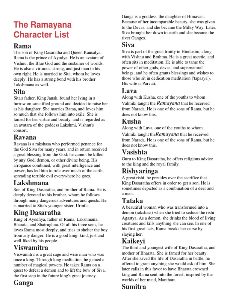 The Ramayana - Summary and Characters | PDF | Sita | Rama