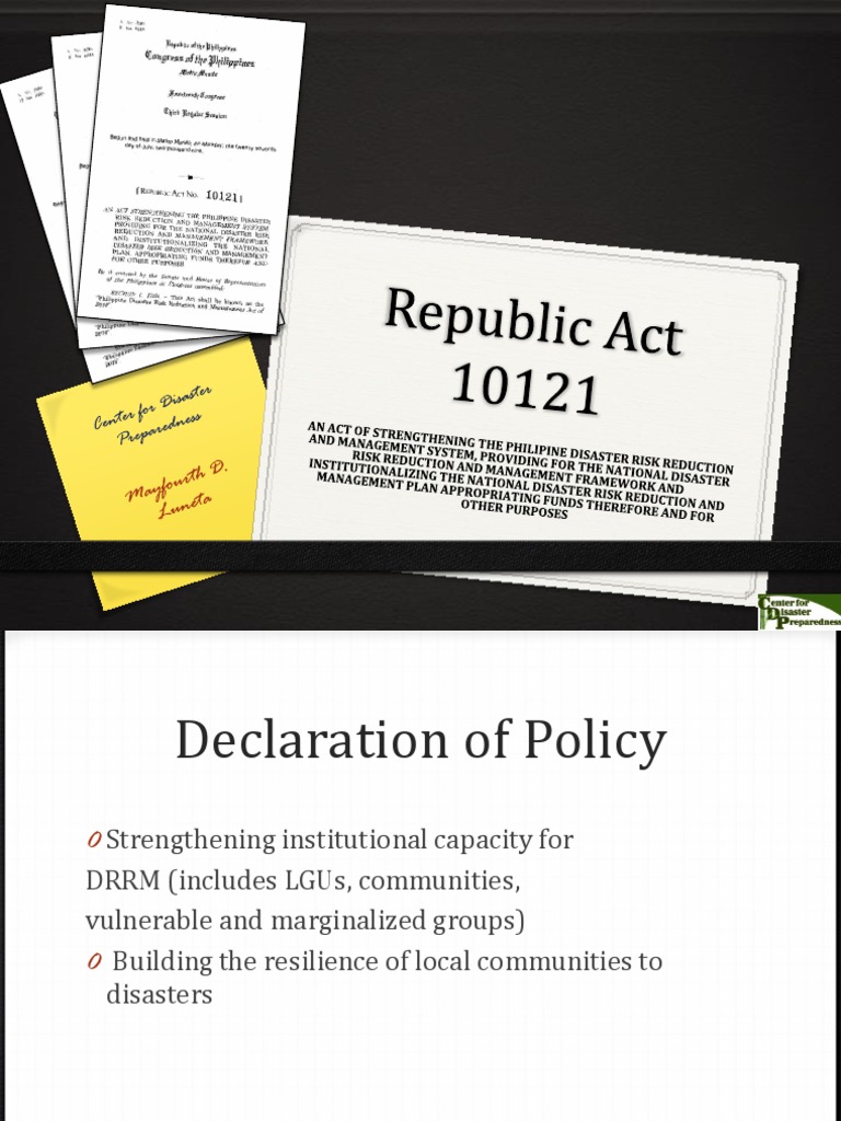 Republic Act 10121 Version 1 | Disaster Risk Reduction | United States ...