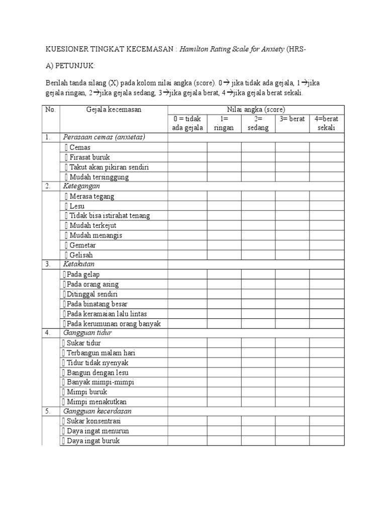 Kuesioner Tingkat Kecemasan Hars | PDF