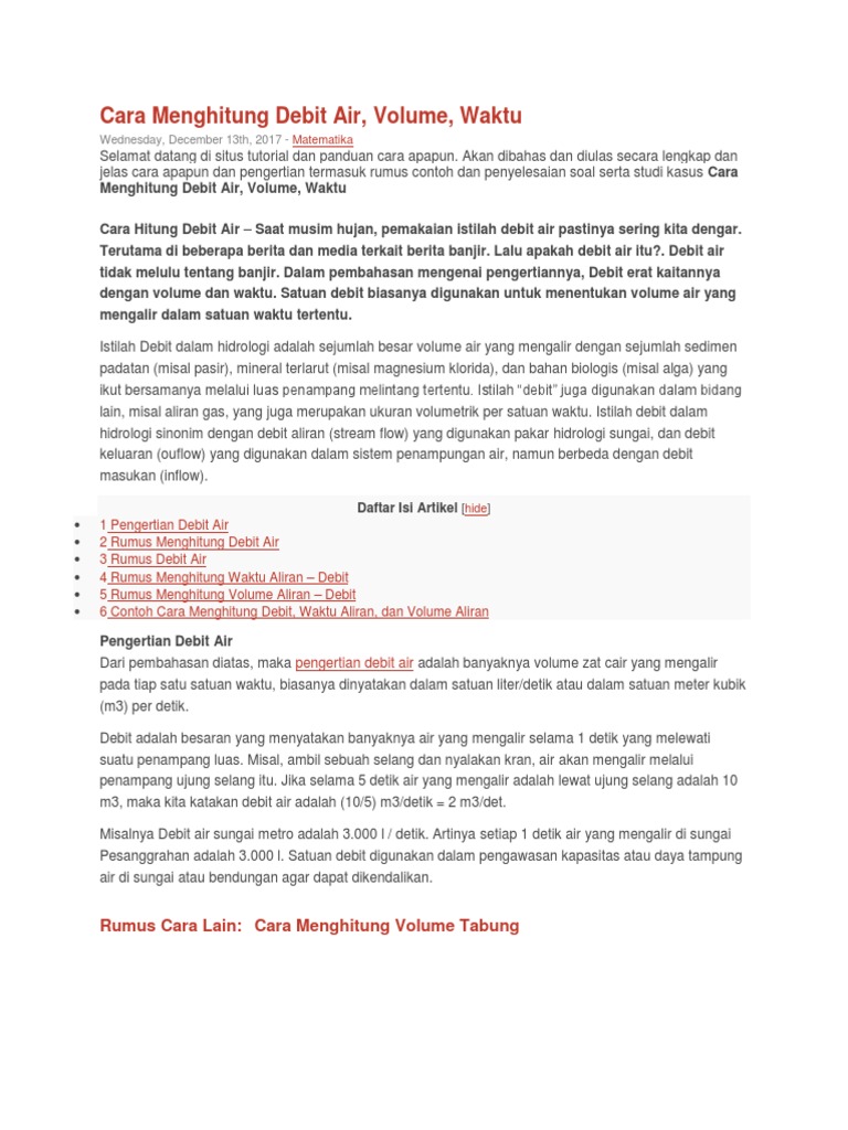 Cara Menghitung Debit Air | PDF | Griya & Taman